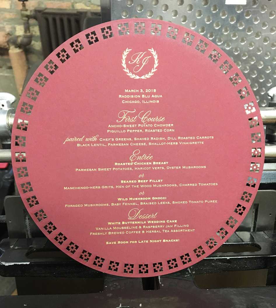Gold foil and laser cut menu | Glowforge