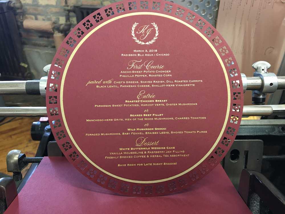 Gold foil and laser cut menu | Glowforge